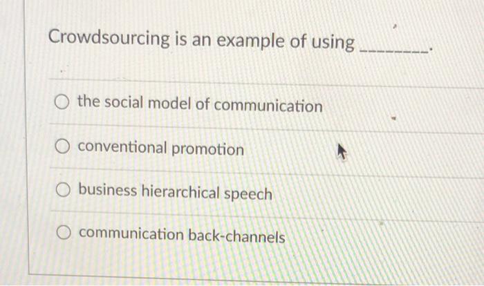 Solved Crowdsourcing is an example of using the social model | Chegg.com