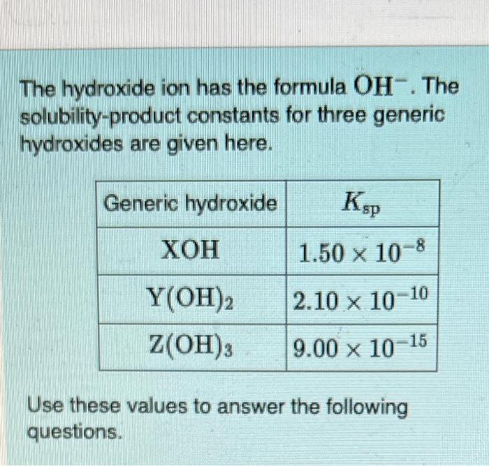 Solved The hydroxide ion has the formula OH−. The | Chegg.com