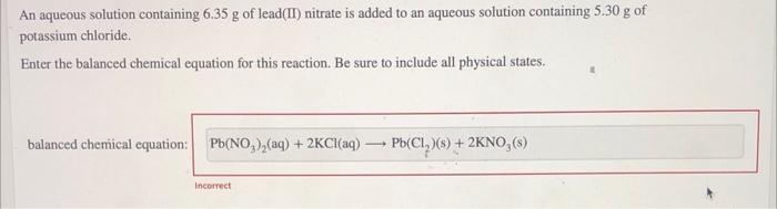 Solved An aqueous solution containing 6.35 g of lead(II) | Chegg.com