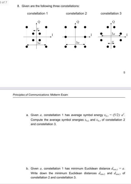 Solved of 7 8. Given are the following three constellations: | Chegg.com