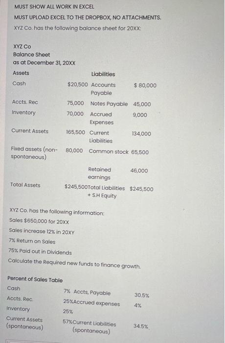 Solved MUST SHOW ALL WORK IN EXCEL MUST UPLOAD EXCEL. TO THE | Chegg.com