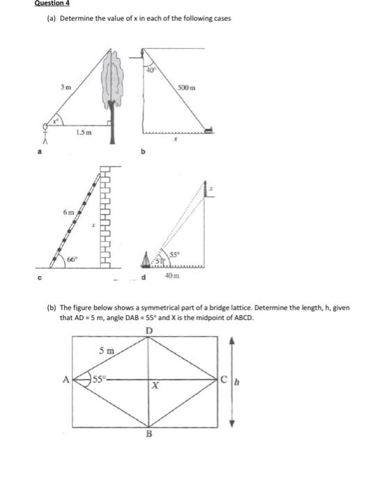 Solved (a) Determine the value of x in each of the following | Chegg.com