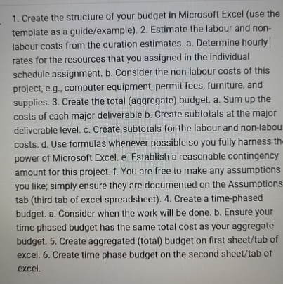 Solved Create the structure of your budget in Microsoft | Chegg.com