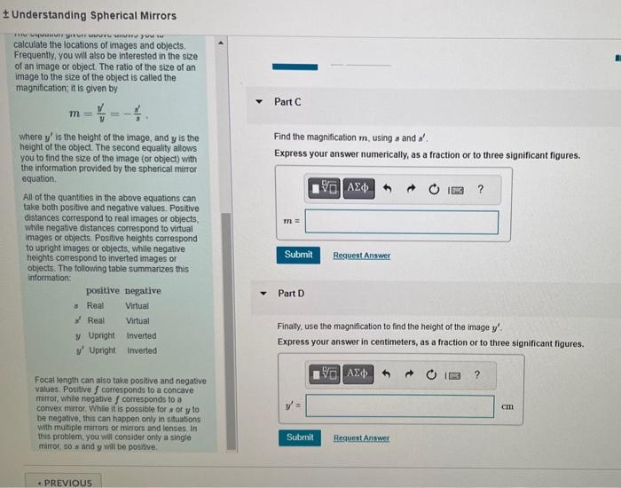 Solved CChapter 34 Homework ±Understanding Spherieal Mirrors | Chegg.com