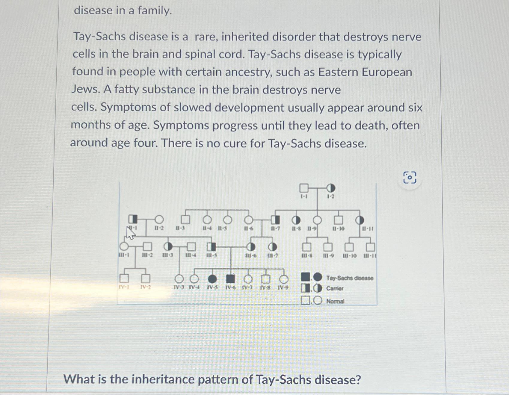 Solved disease in a family.\\nTay-Sachs disease is a rare, | Chegg.com