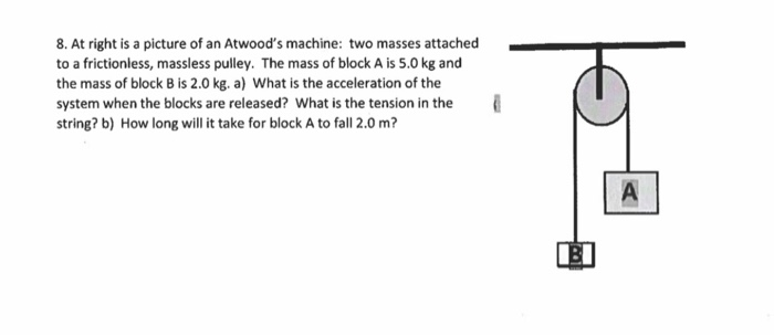 Solved 8. At right is a picture of an Atwood's machine: two | Chegg.com