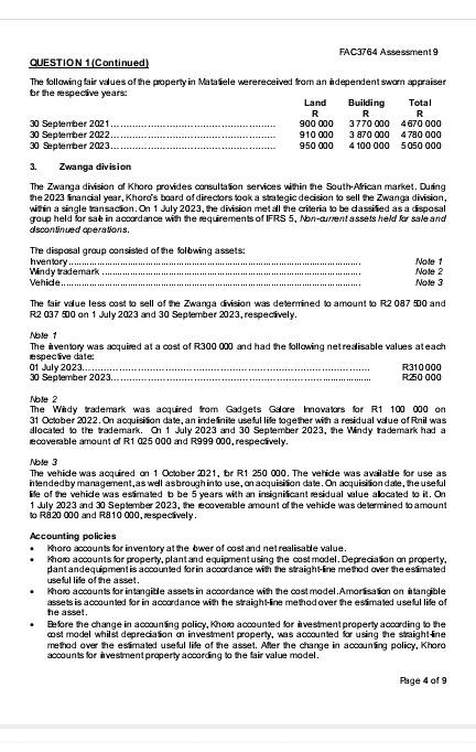 Solved FAC 3764 Assessment 9 QUESTION 2 (Continued) 15. The | Chegg.com