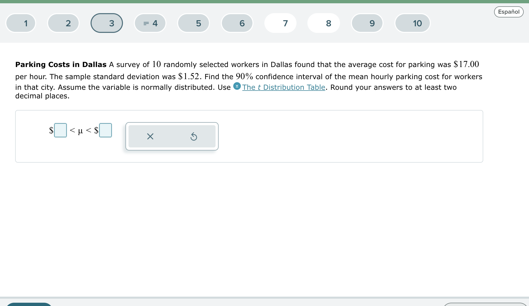 Solved Parking Costs in Dallas A survey of 10 ﻿randomly | Chegg.com