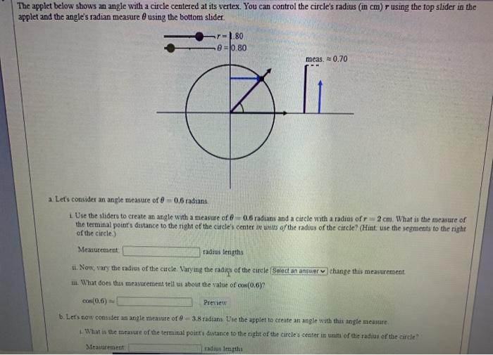 Solved The applet below shows an angle with a circle | Chegg.com