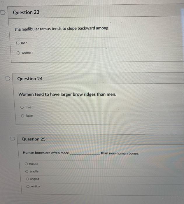 Solved Question 23 The madibular ramus tends to slope | Chegg.com