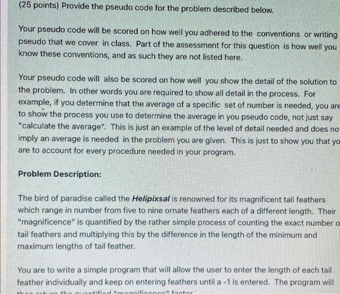 Solved (25 points) Provide the pseudo code for the problem | Chegg.com