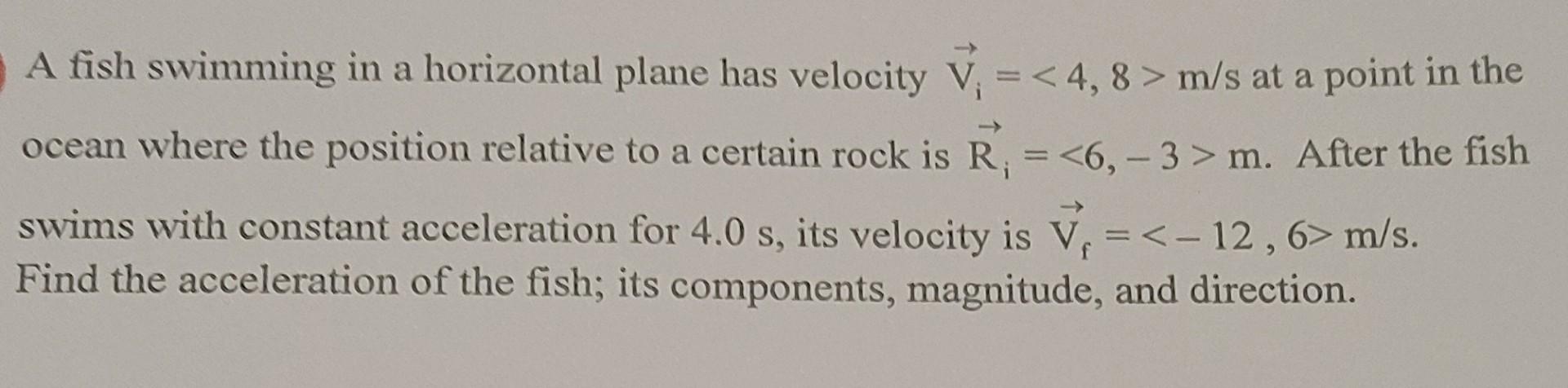 Solved A fish swimming in a horizontal plane has velocity | Chegg.com