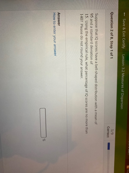 Solved Sur - Save & Exit Certify Lesson: 3.2 Measures of | Chegg.com