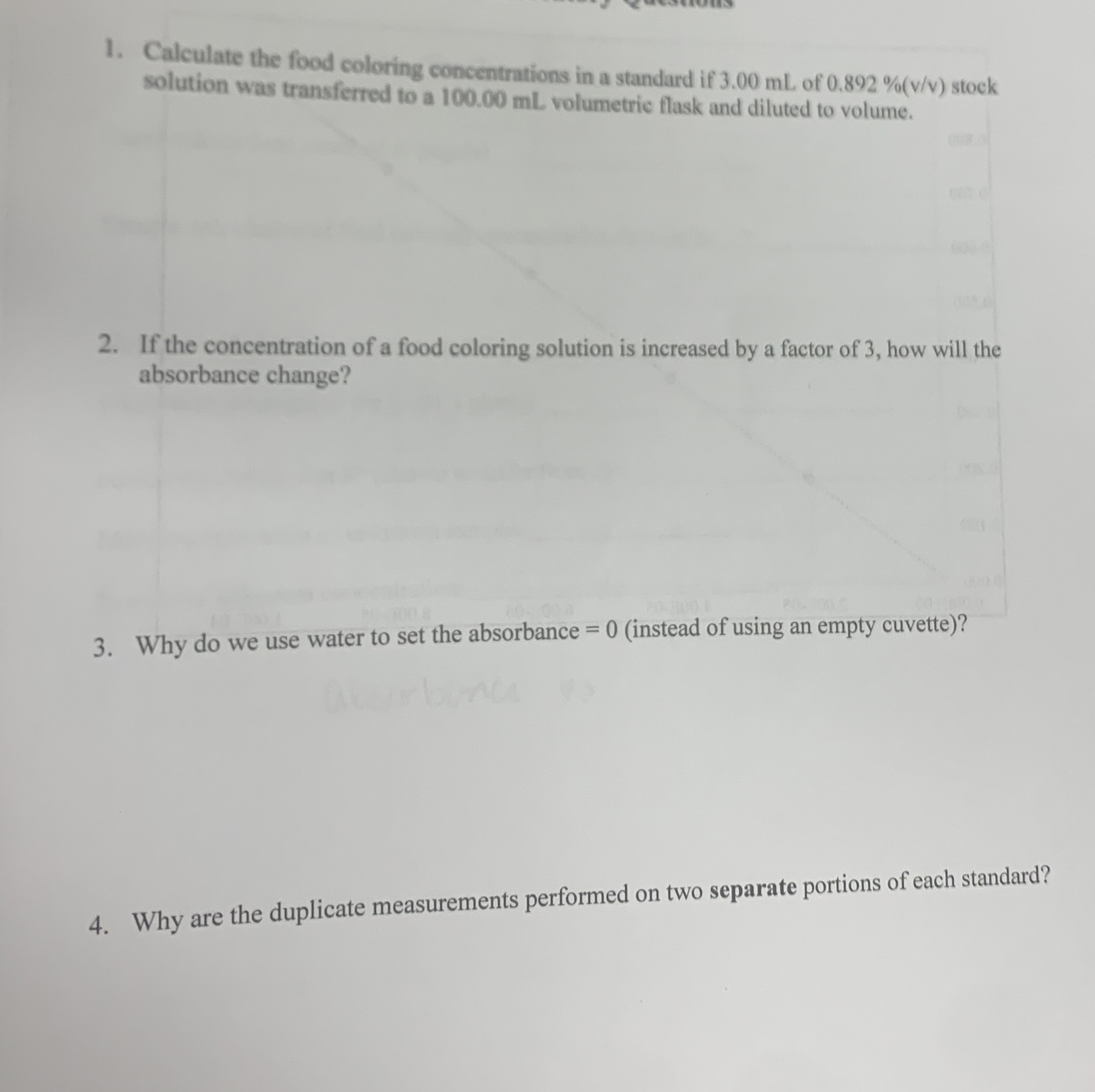 Solved Calculate the food coloring concentrations in a | Chegg.com