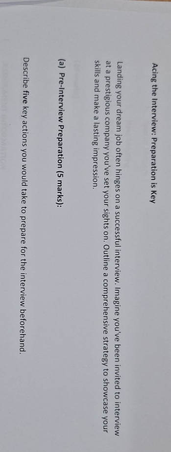 Solved Acing the Interview: Preparation is KeyLanding your | Chegg.com