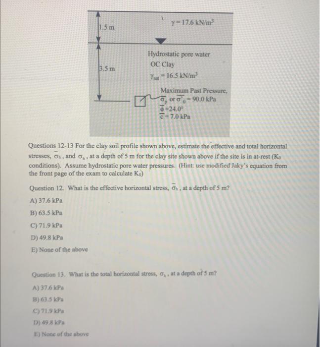 Solved Questions 12−13 For the clay soil profile shown | Chegg.com