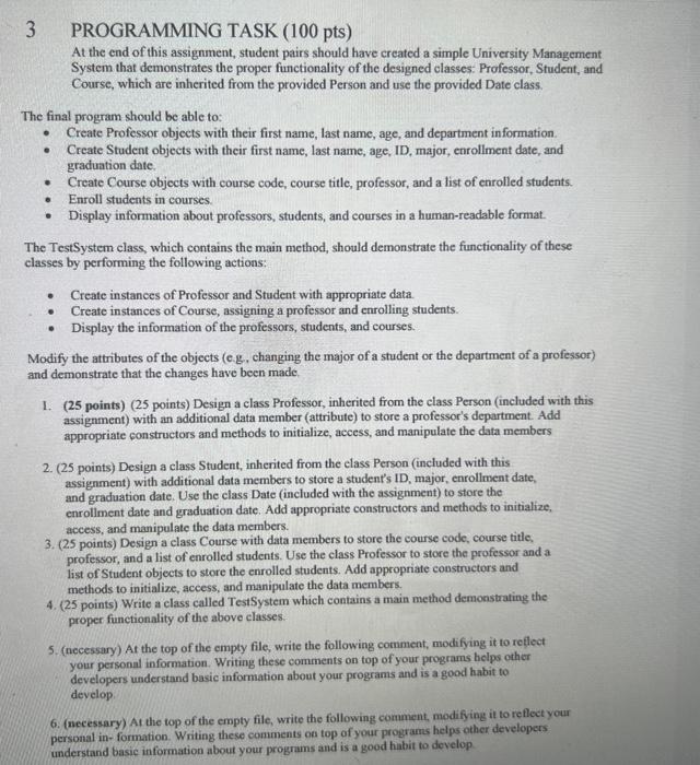 Solved 3 PROGRAMMING TASK (100 pts ) At the end of this | Chegg.com