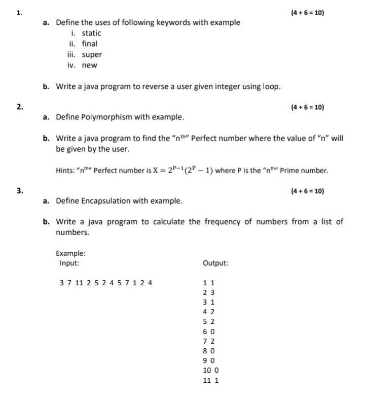 Solved a. Define the uses of following keywords with example | Chegg.com