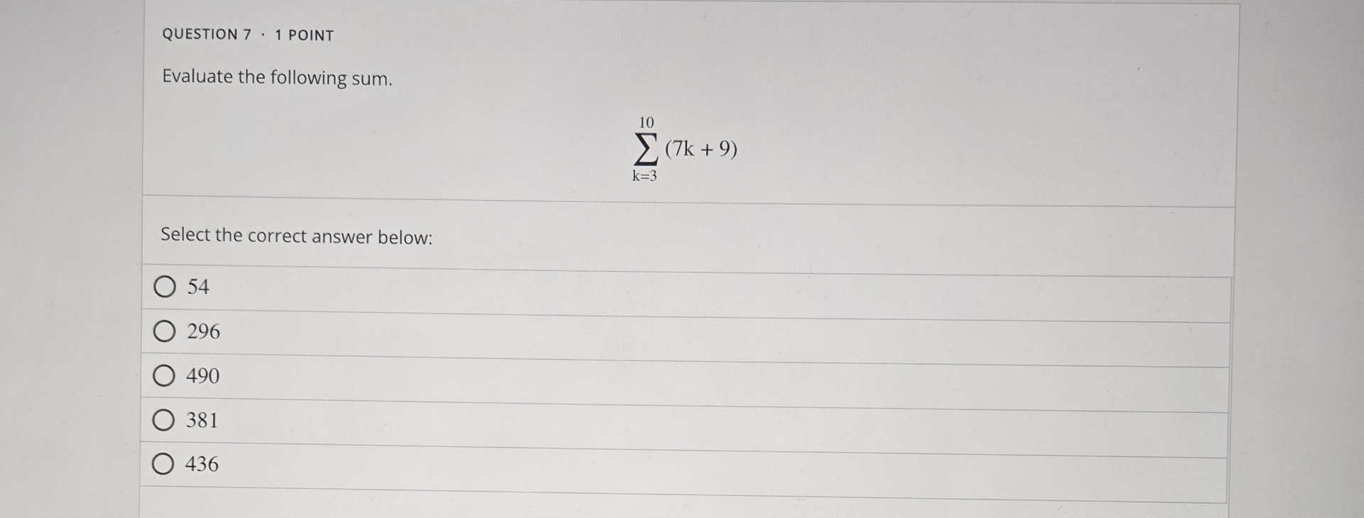 Solved QUESTION 7 * 1 ﻿POINTEvaluate the following | Chegg.com