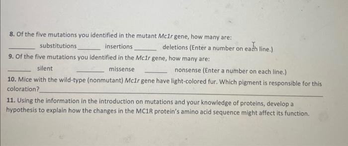 Solved 8. Of the five mutations you identified in the mutant | Chegg.com