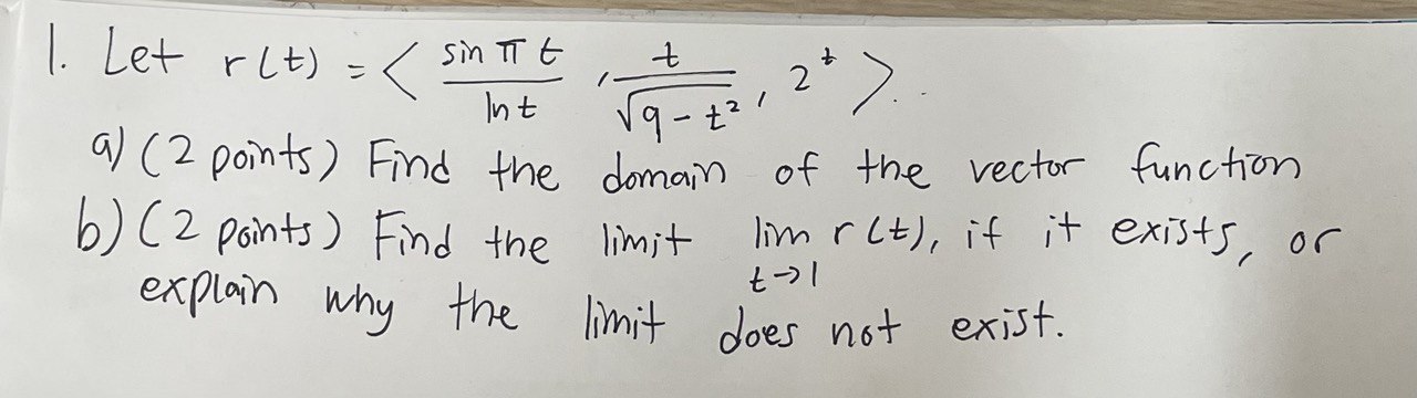 Solved Let r(t)=(:sinπtlnt,t9-t22,2t:).a) (2 ﻿points) ﻿Find | Chegg.com