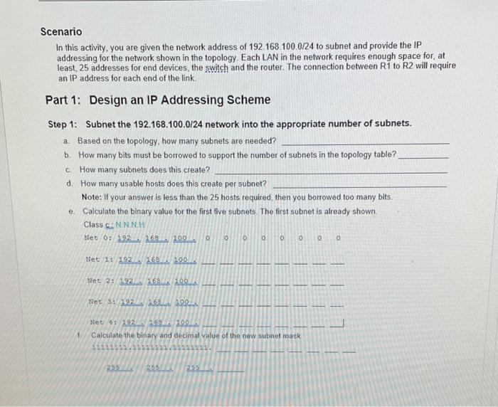 Solved Lab3 Packet Tracer Subnetting Scenario 1 Topology