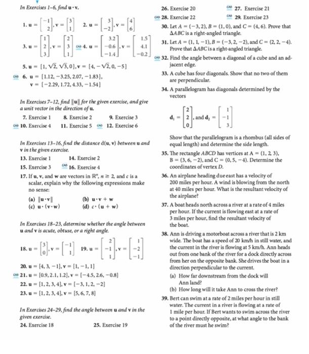 Solved In Exercises 1-6, find u⋅v. 26. Exercise 20 27. | Chegg.com