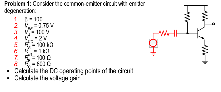 Solved Problem 1: Consider the common-emitter circuit with | Chegg.com