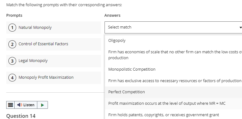 Solved Match the following prompts with their corresponding | Chegg.com