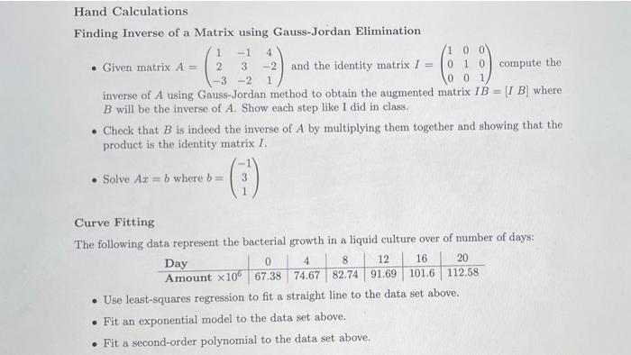 Solved 0 10 Hand Calculations Finding Inverse of a Matrix | Chegg.com