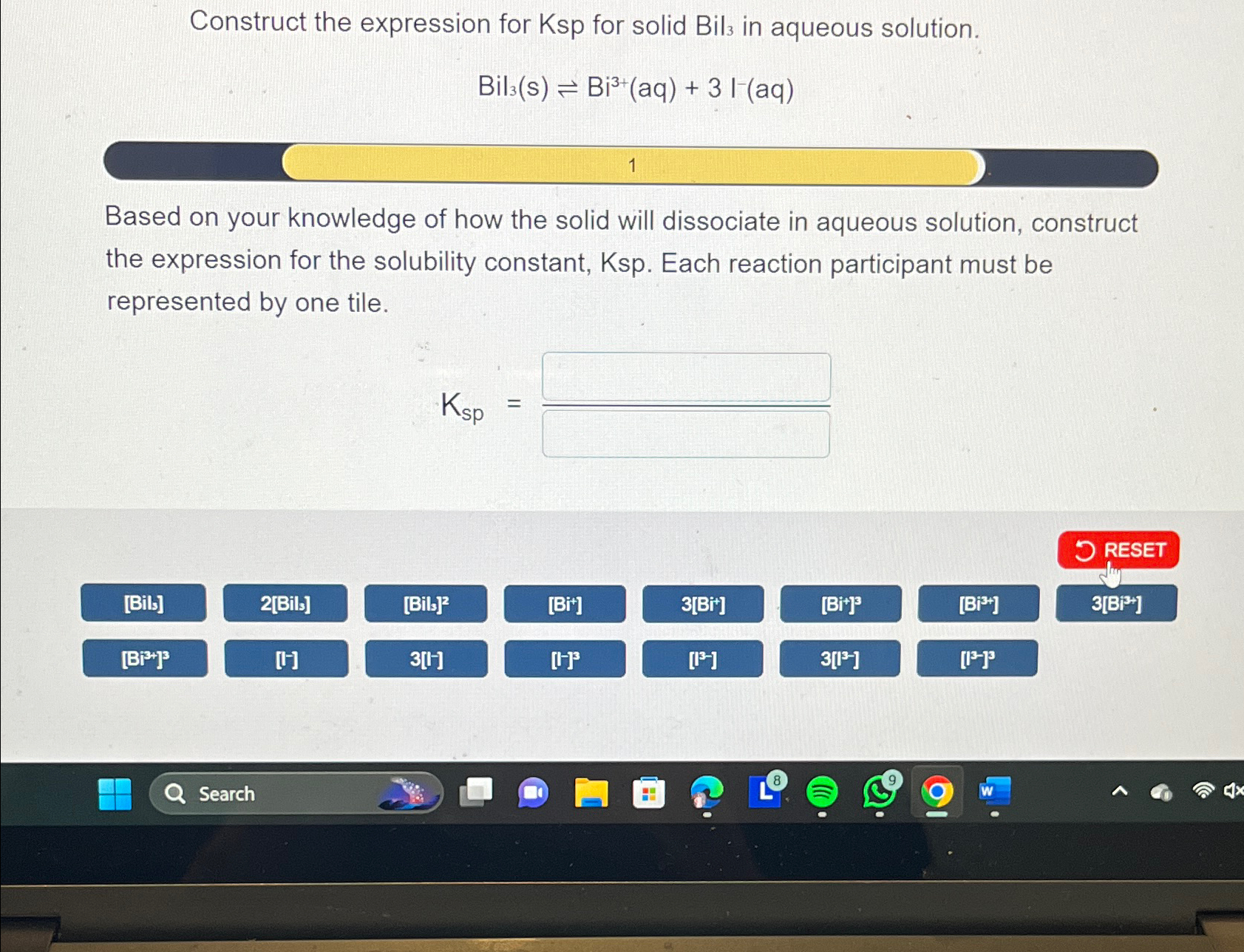 Solved Construct the expression for Ksp ﻿for solid Bil3 ﻿in | Chegg.com