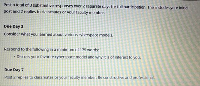 Post a total of 3 substantive responses over 2 | Chegg.com