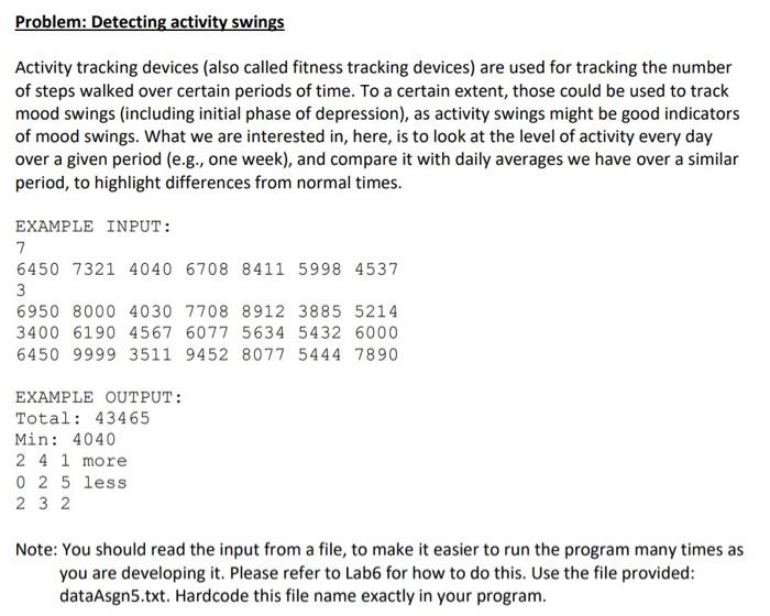 Solved Problem: Detecting activity swings Activity tracking | Chegg.com