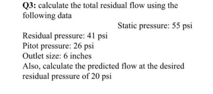 Solved Q3: calculate the total residual flow using the | Chegg.com