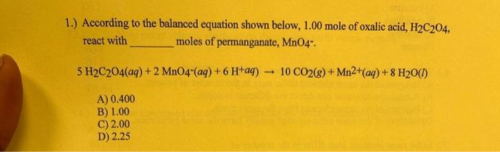 Solved 1.) According to the balanced equation shown below, | Chegg.com