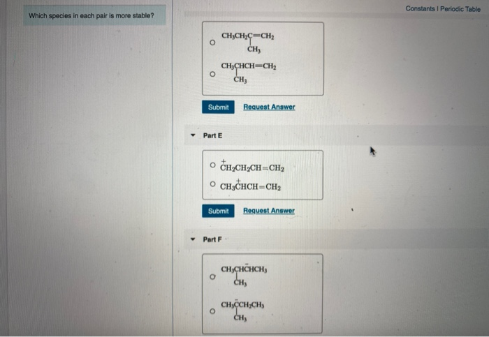 Solved Constants Which species in each pair is more stable? | Chegg.com
