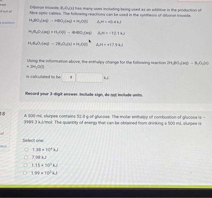 Solved Diboron trioxide, B2O3( s) has many uses including | Chegg.com