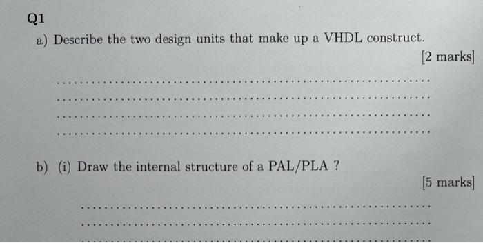 Solved a) Describe the two design units that make up a VHDL | Chegg.com