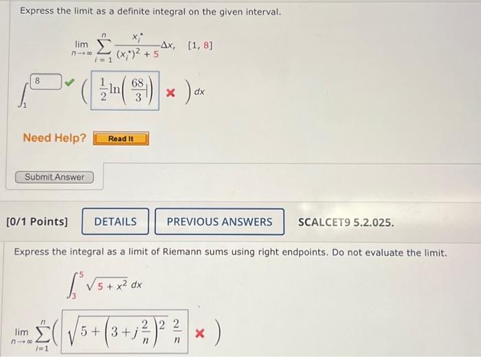 Express the limit as a definite integral on the given | Chegg.com
