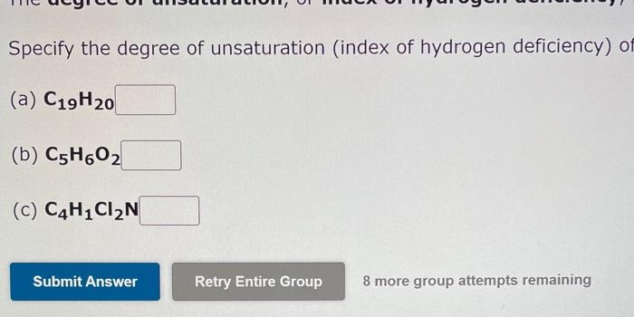 Solved The degree of unsaturation, or index of hydrogen | Chegg.com