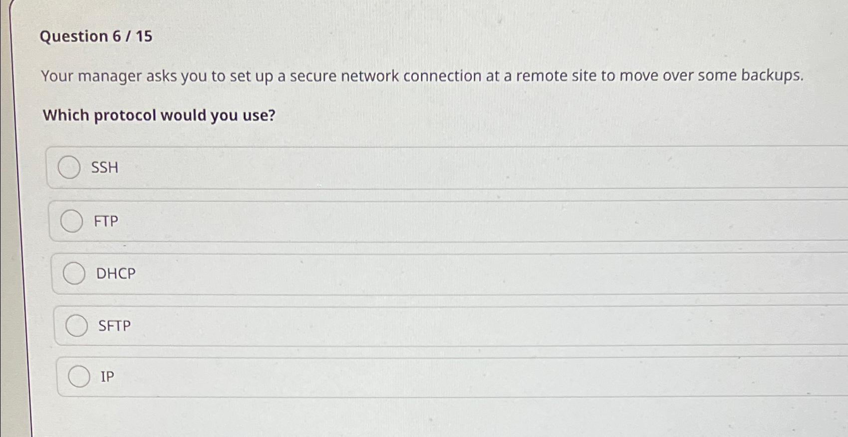 Solved Question 6 / 15Your manager asks you to set up a | Chegg.com