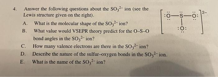 4. Answer the following questions about the SO32− ion | Chegg.com