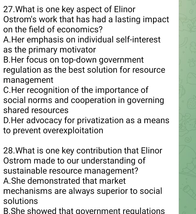 Solved What is one key aspect of Elinor Ostrom's work that | Chegg.com