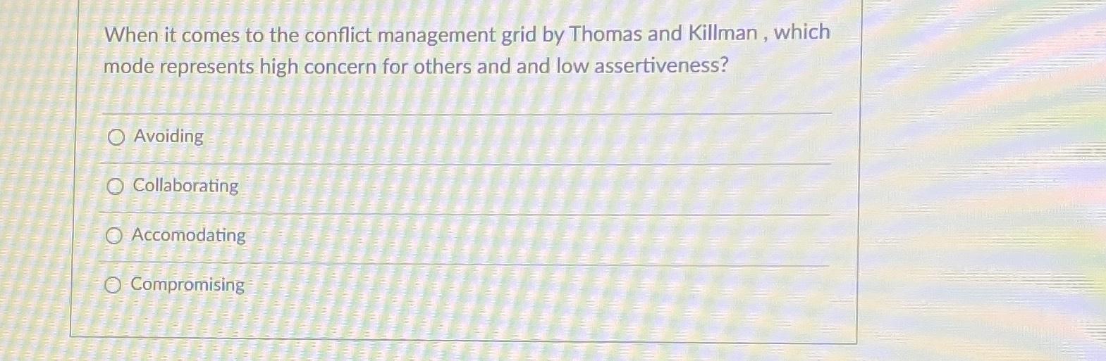Solved When it comes to the conflict management grid by | Chegg.com