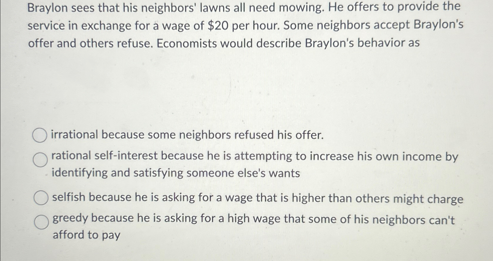 Solved Braylon sees that his neighbors' lawns all need | Chegg.com