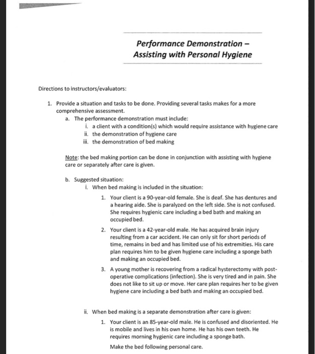 Solved Performance Demonstration - Assisting with Personal | Chegg.com