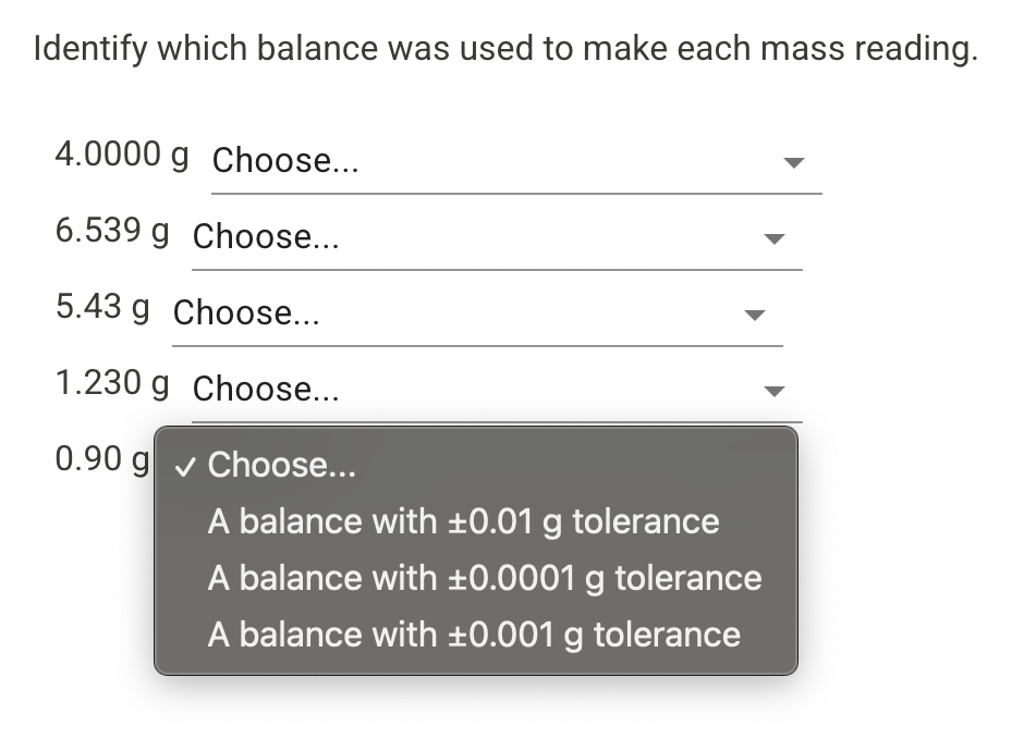 Identify which balance was used to ﻿make each mass | Chegg.com