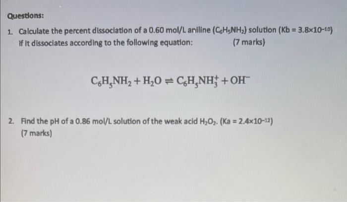Solved Questions: 1. Calculate the percent dissociation of a | Chegg.com