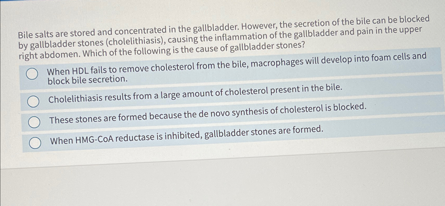 Solved Bile salts are stored and concentrated in the | Chegg.com