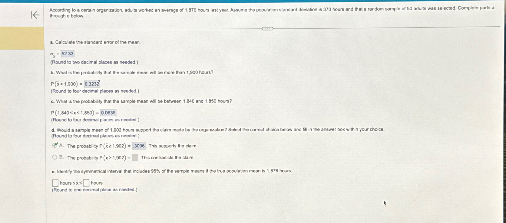 Solved ONLY ANSWER Ea. ﻿Calculate the standard error of the | Chegg.com